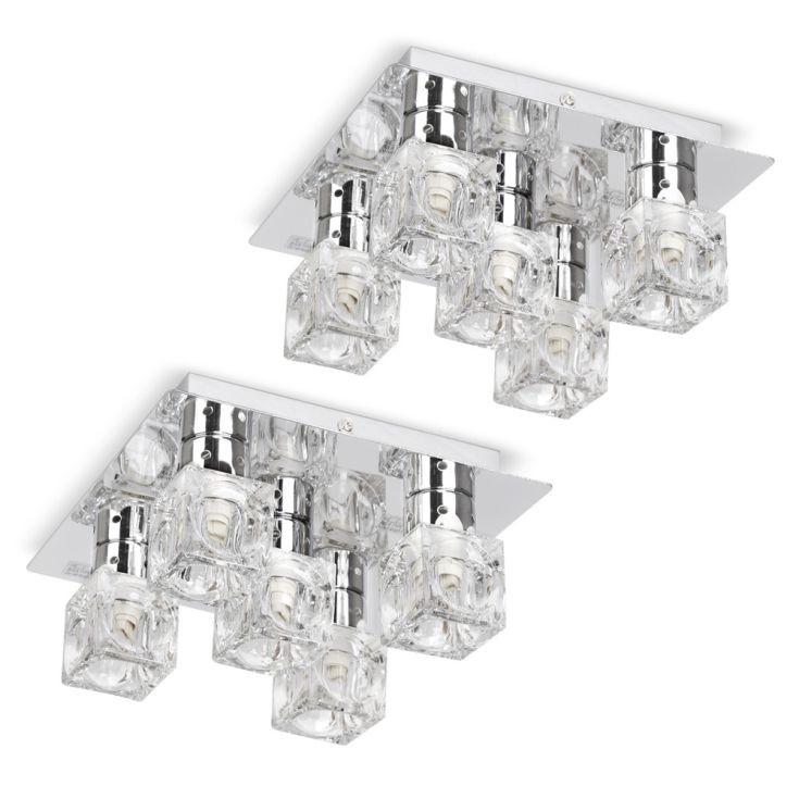 2 x Ritz Ice Cube 5 Way Flush Ceiling Lights | ValueLights